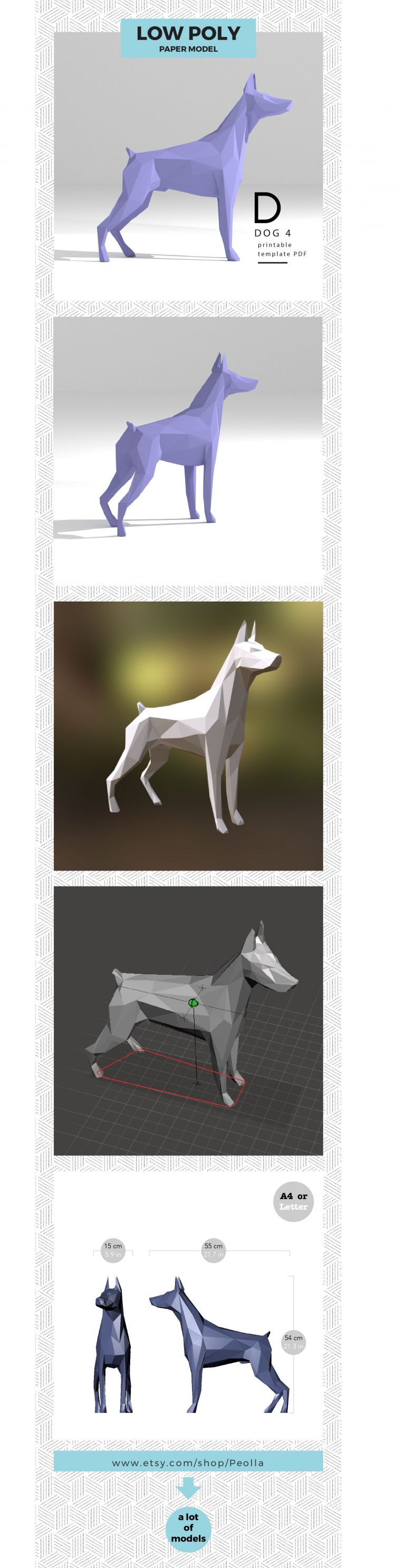 3d Model Papercraft Printable Diy Template Pdf Dog Low Poly Paper Model ...