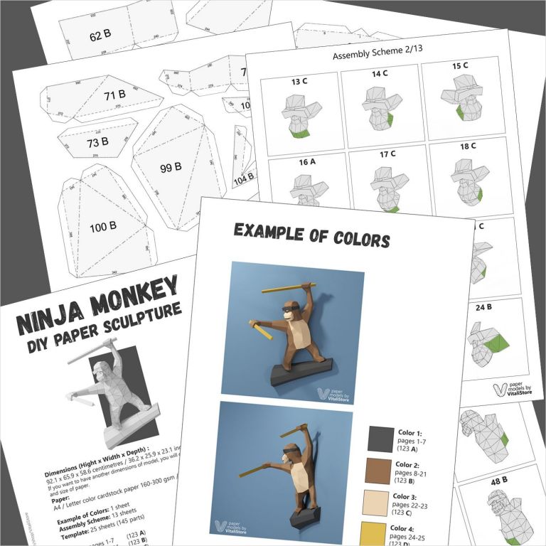 Papercraft Monkey Monkey Papercraft Diy Paper Sculpture Wall Decor ...