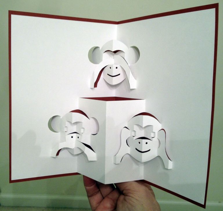 Pop Up Papercraft Three Monkeys Pop Up Card Template From Pattern ...
