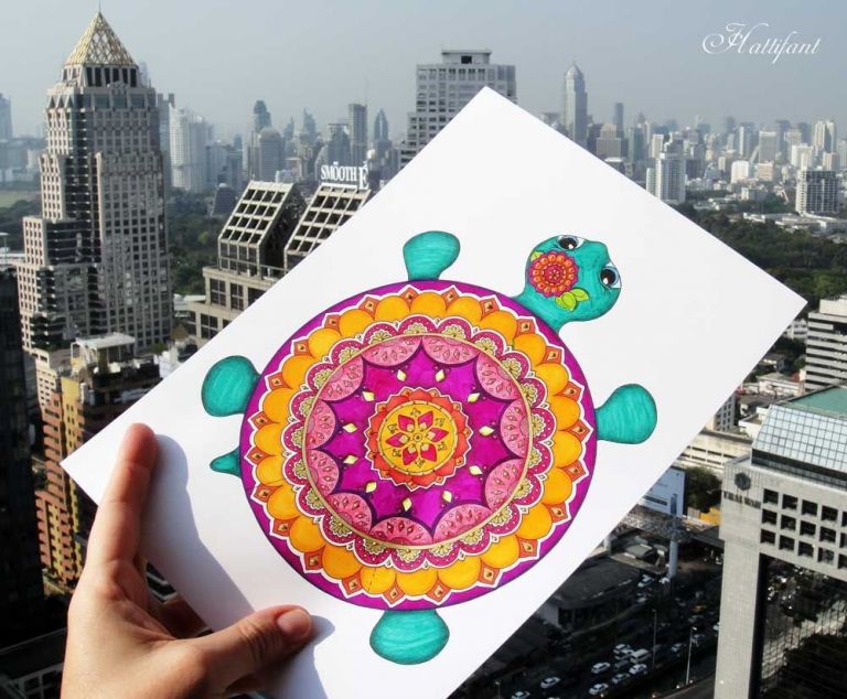 Turtle Papercraft Hattifant S Mandala Turtle to Color and Craft for ...